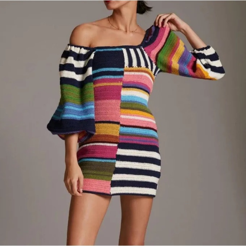 Farm Rio Stripped Crochet Dress - Gem